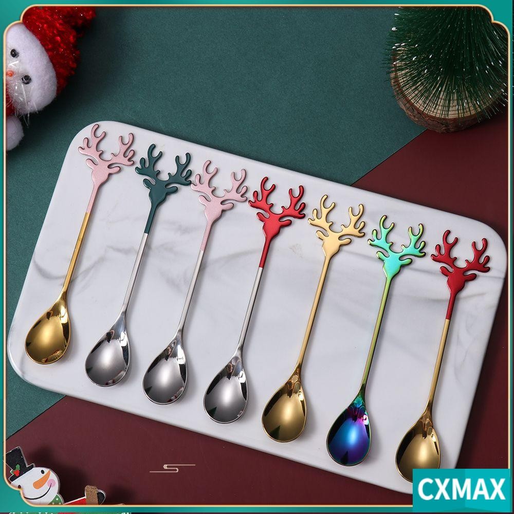 CVMAX Christmas Spoons Ice Cream Stirring Spoon Stainless Steel Xmas Antlers | Shopee Malaysia