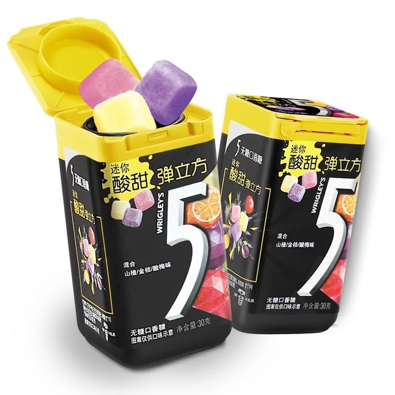 Wrigley 5 Mini Sweet Sour Elastic Cube Chewing Gum Sugar-Free Bottled ...