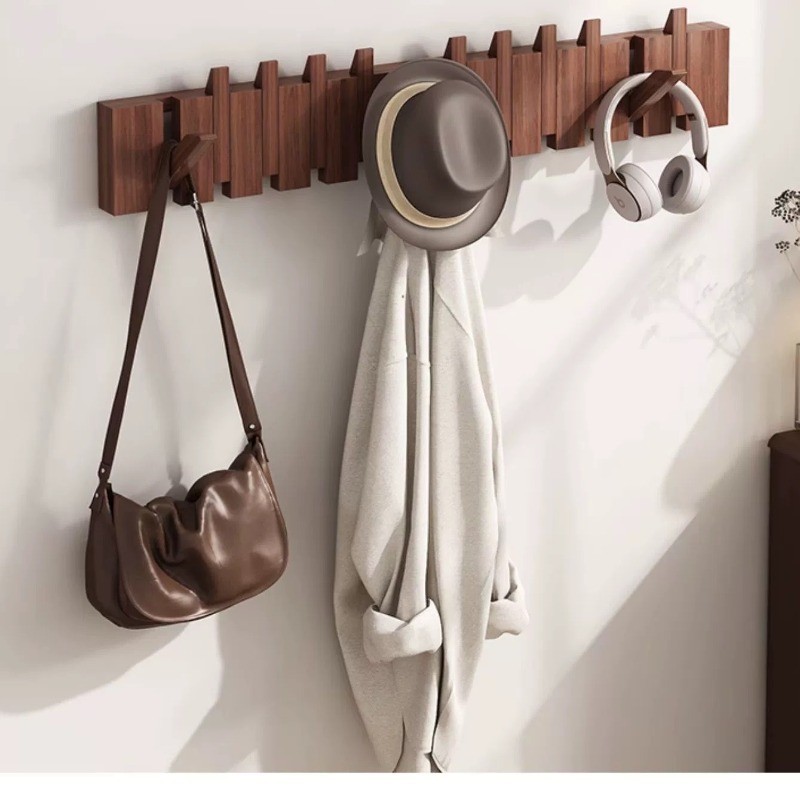 Walnut Wood Coat Racks Wall Hanging Hook with Hidden Wall Entry Door ...