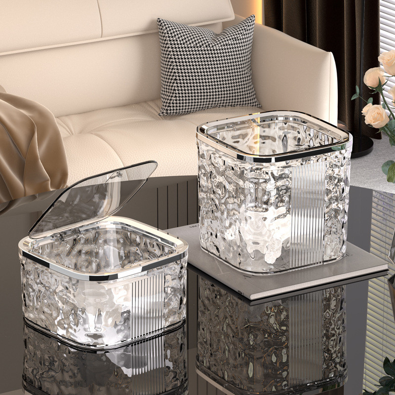 Mini Transparent Press Cover Trash Can Multiscene Desk Storage | Shopee ...