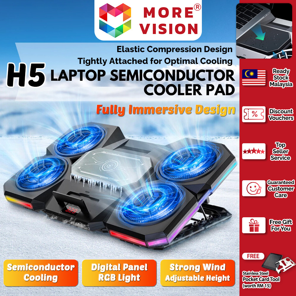 H5 Semiconductor Laptop Cooler Cooling Fan RGB LED Gaming Pad Stand ...