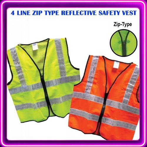 UNISEX ZIP / STICK PAD Safety Vest With Four Line Visible Reflective ...
