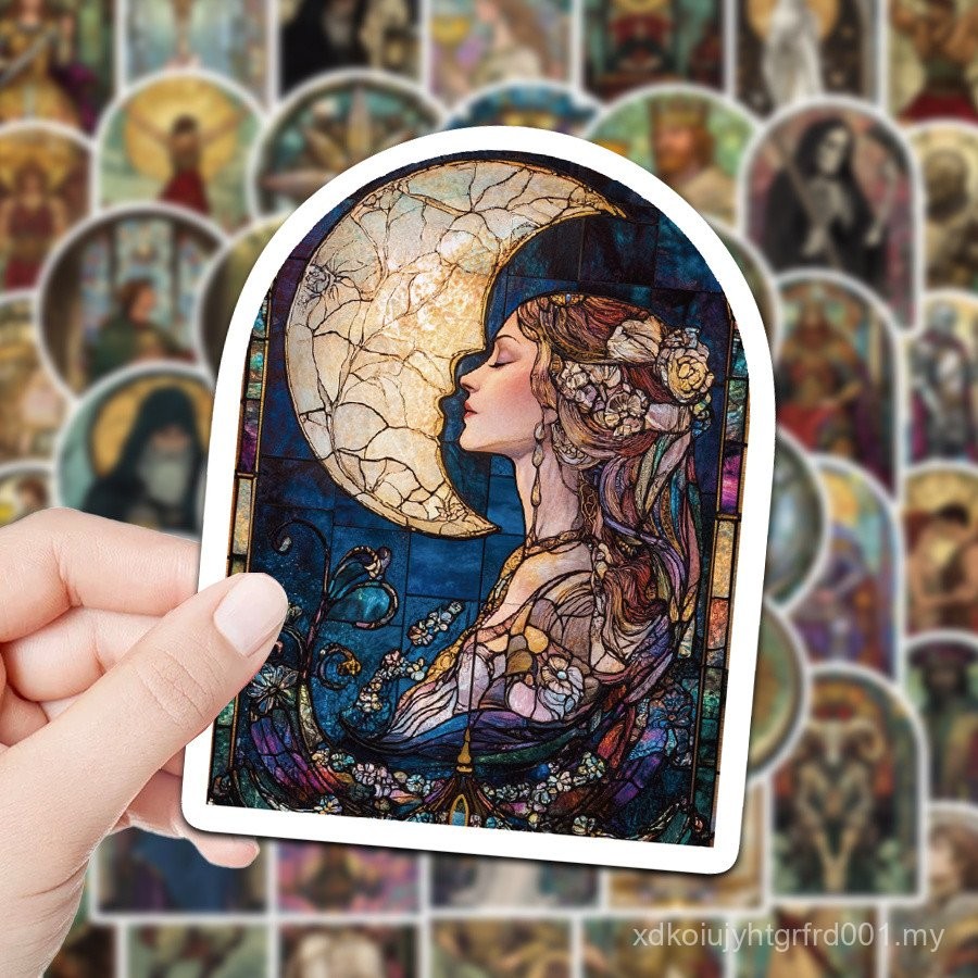 100 Helaian Pelekat Kad Tarot Kaca Vintaj DIY Perancang Lukisan Tingkap ...