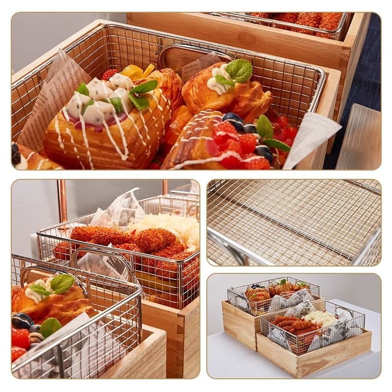 Wooden Support Buffet Bread Basket Commercial Display Fried Tableware ...