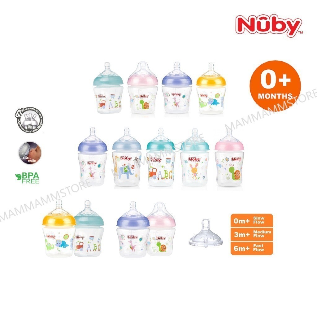 Nuby Natural Touch Printed Bottle (9oz/270ml Single Pack) (6oz/180ml ...