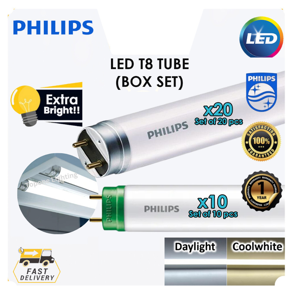 [SET of 10pcs/20pcs] PHILIPS ECOFIT 2FT 8W 4FT18W LED T8 Fluorescent ...
