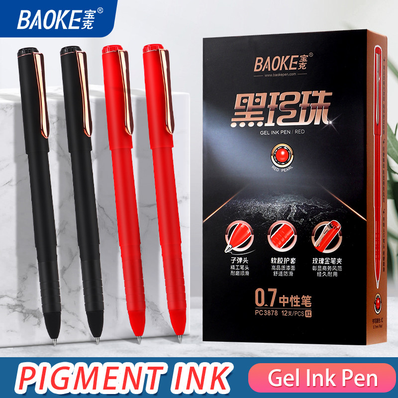 BAOKE Gel Pen 0.7mm Metal Clip Black Red Gel Ink Pen with Rubber Grip ...