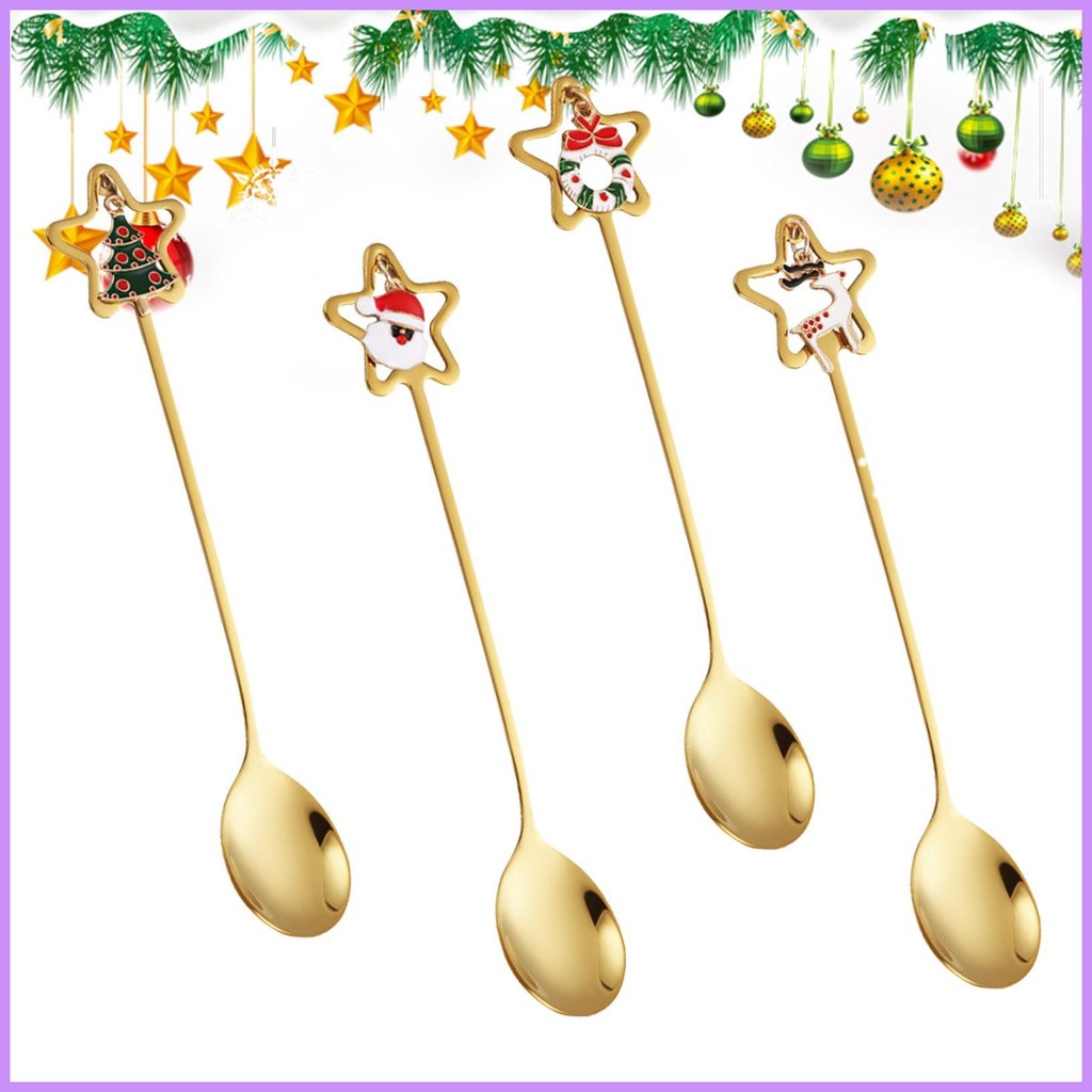 Christmas Coffee Spoons 4X Gold Spoons Creative Ice Cream Spoon for ...
