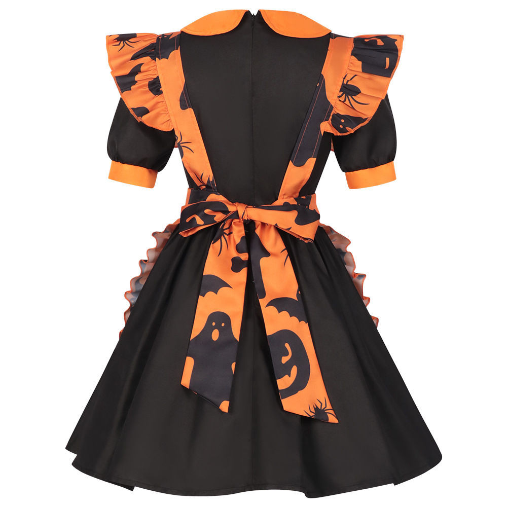 Halloween Christmas Eve cos costume pumpkin maid costume printed skull ...