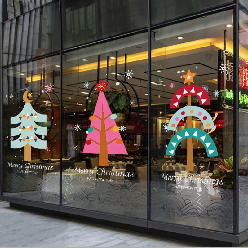 Christmas Tree Cartoon Glass Stickers, Amusement Park Shopping Mall ...