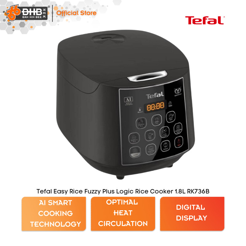 Tefal Easy Rice Fuzzy Plus Logic Rice Cooker RK736B 1.8L AI Smart Cooking Technology RK736B ...