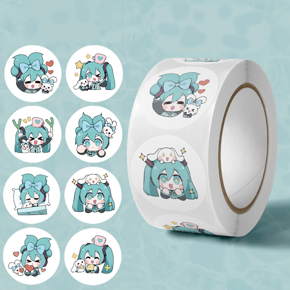 500 pcs 8 images Chibi Hatsune Miku Cartoon Stickers Roll/Stickers Tape | Shopee Malaysia