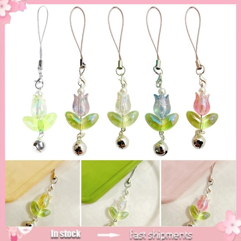 YOIOI Tulips Flower Bell Pendant Phone Charm Hangings Rope Cute Phone ...