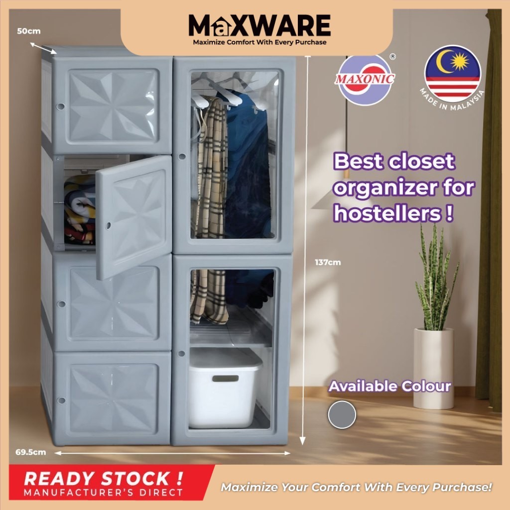 Maxware 5/6 Tier Plastic Foldable Wardrobe Cabinet Almari Lipat ...