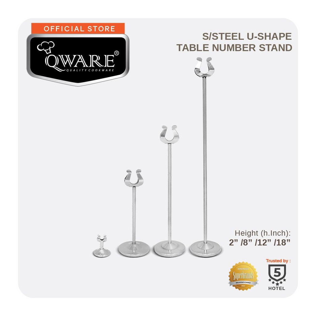 Qware Stainess Steel U-Shape Table Number Stand (2/8/12/18 inch ...