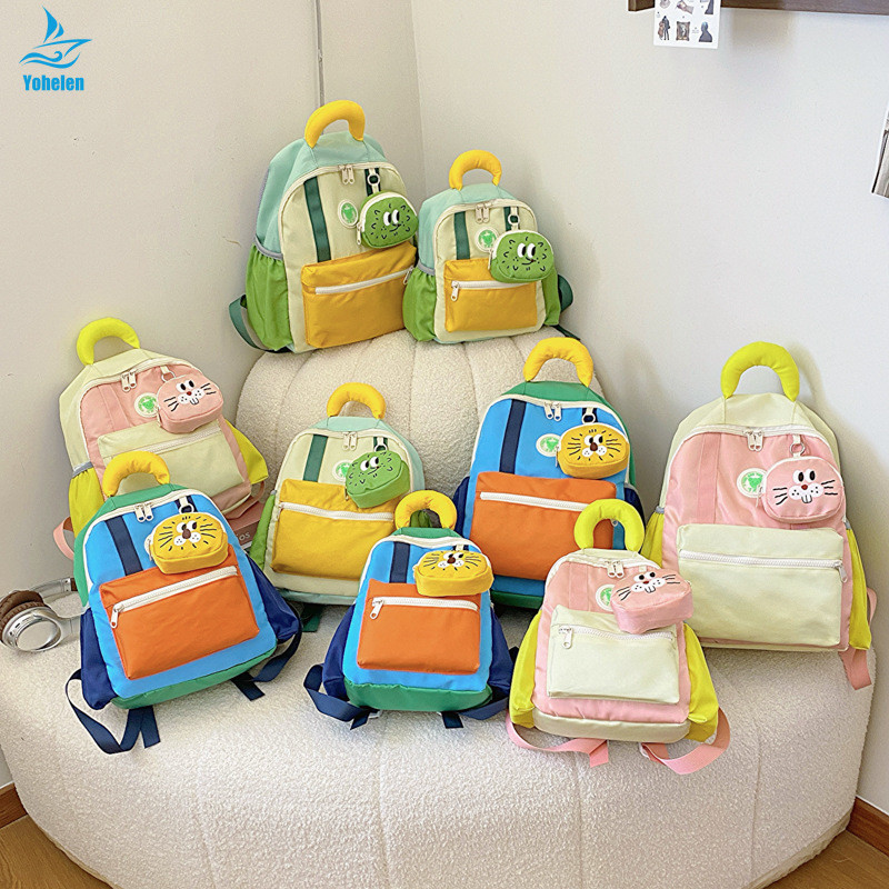 Korean style contrasting color boys' and girls' backpacks, cute ...