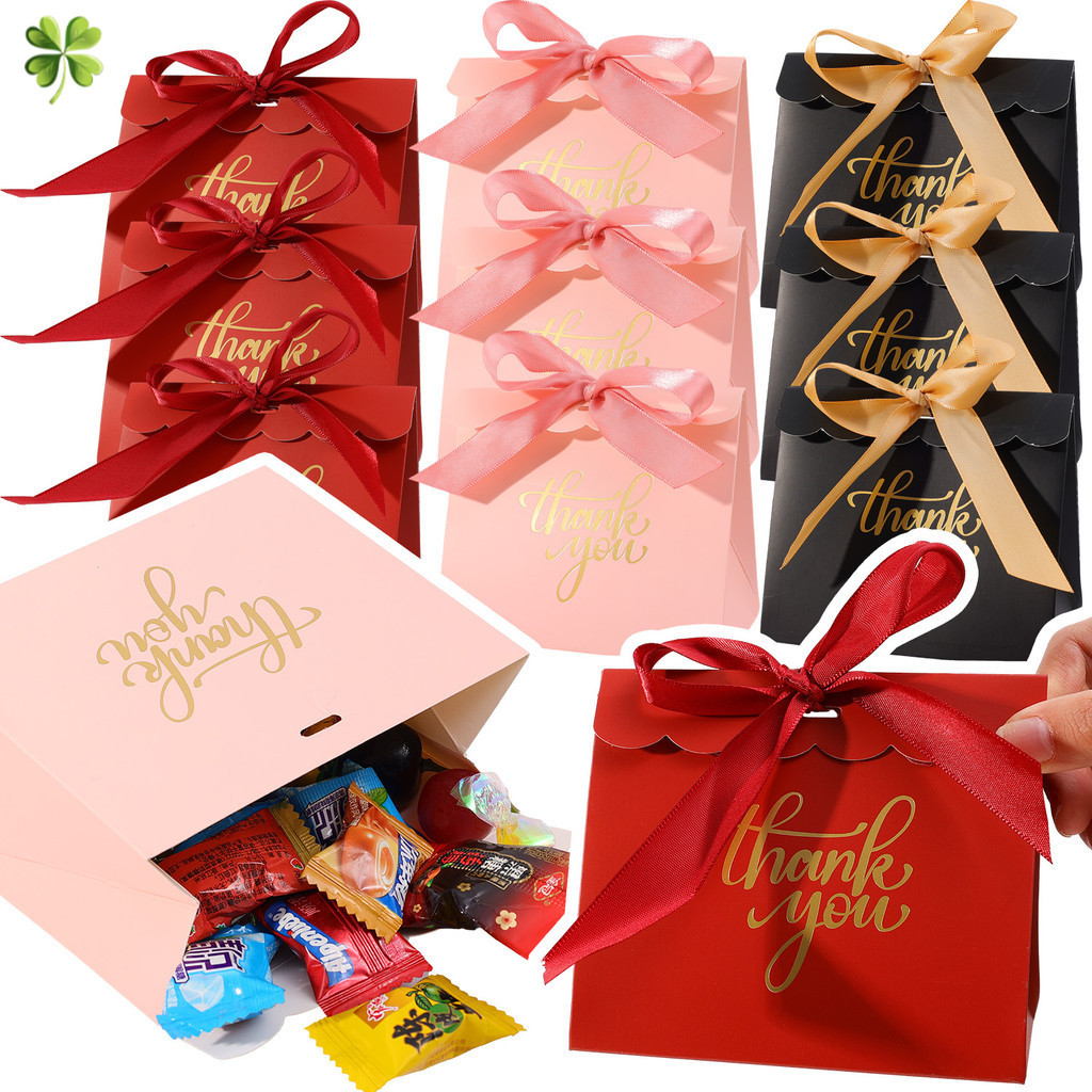10Pcs Wedding Gift Bags Thank You Candy Box with Ribbon Chocolate Gift ...