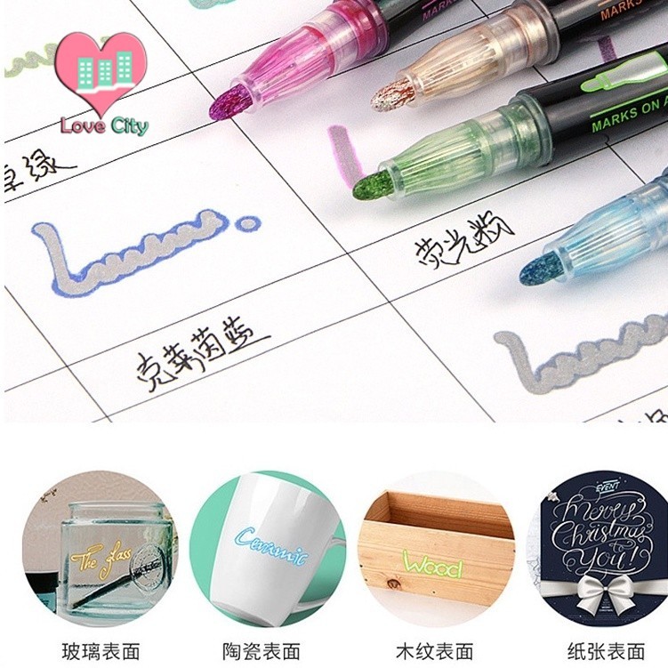 Magic Highlight Glitter Self Metallic Markers Double Line Outline Pens ...