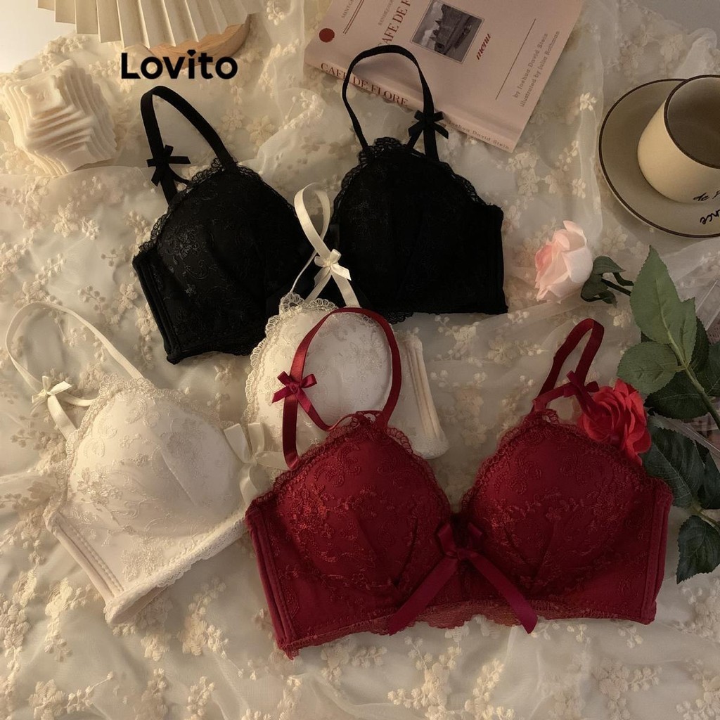 Lovito Sexy Plain Lace Bow Bralette for Women LNE50359 Bralette Pita ...