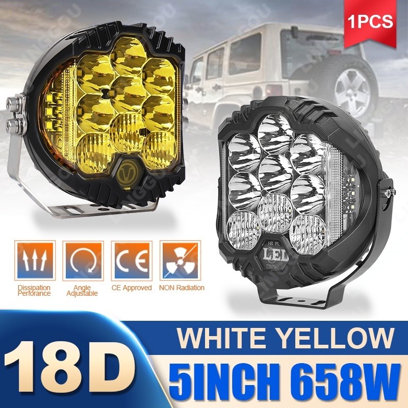 Led Spotlight Driving Work Light White Yellow 5inch 7inch 50W 5000LM ...