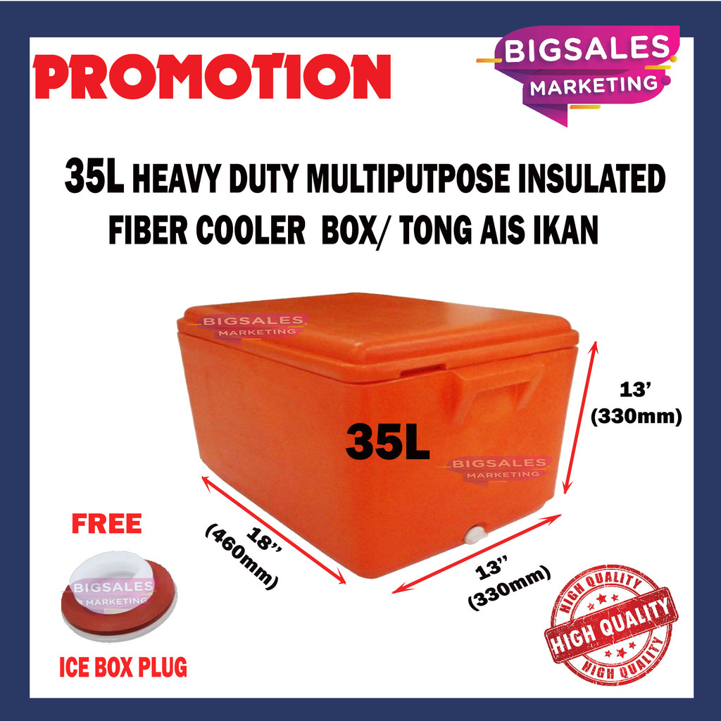 BIGSALES 35 Liter Tong Ais Ikan Tong Oren Tong Fiber Kotak Sejuk Fiber ...