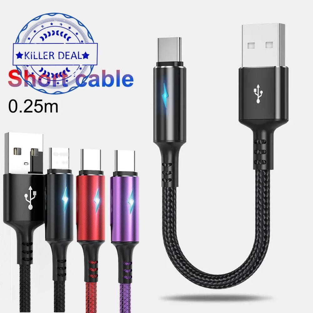 25cm Fast Charging Cable Short Data Cord Usb A To Type-c Quick Power ...