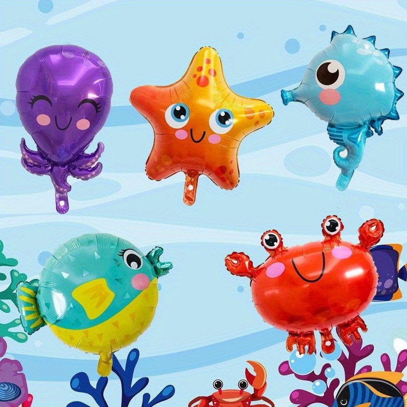 5pcs Sea Animals Balloons Large Fish Balloons Cartoon Sea Creature ...