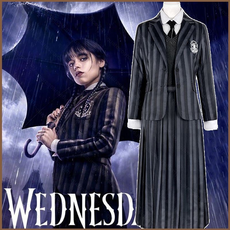 Sta6 Wednesday Addams Cosplay Coat Vest Shirt Skirt Costume Set School ...