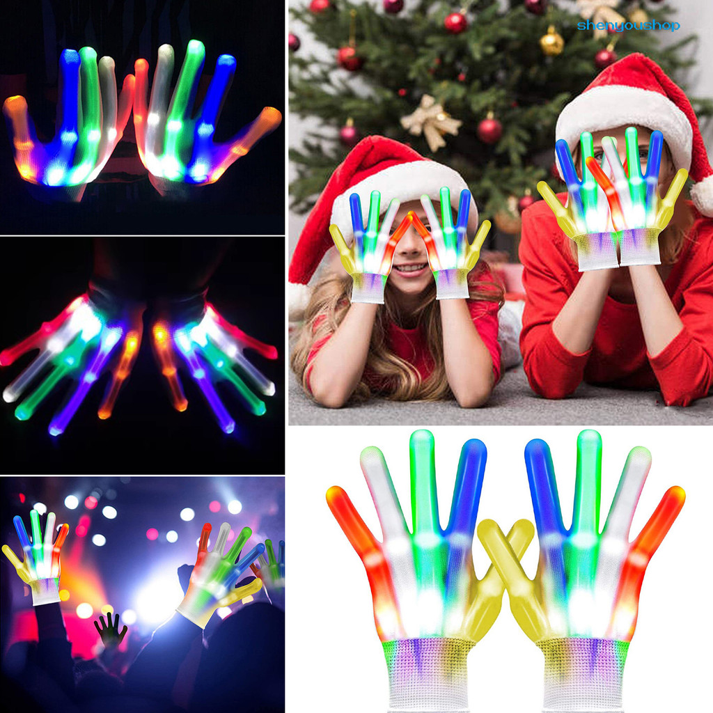 LED Glow Gloves Light-Up Skeleton Hand Bone Gloves for Kids Adults ...