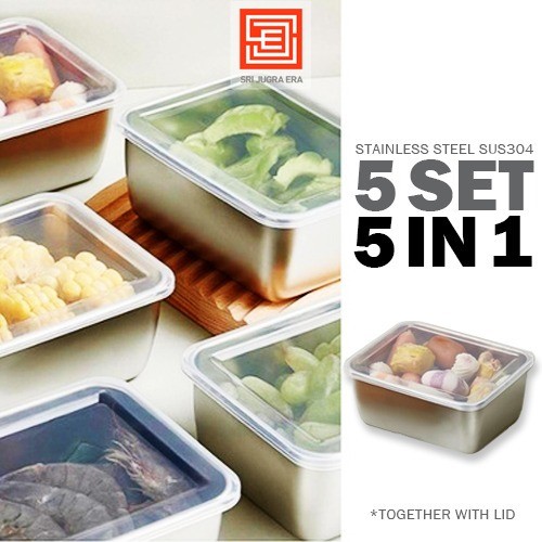 SJE 5in1 Stainless Steel Organizer Fresh-Keeping Square Storage Box ...