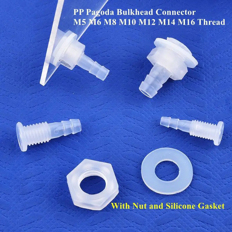 M5–M16 to 3–12mm PP Direct Connector with Hex Nut & Silicone Gasket ...