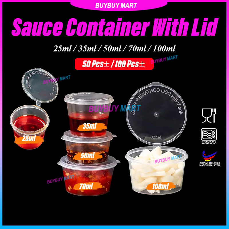 Sauce Container With Lid 25ML Round Disposable Plastic Food Container Sauce Cup Bekas Sos ...