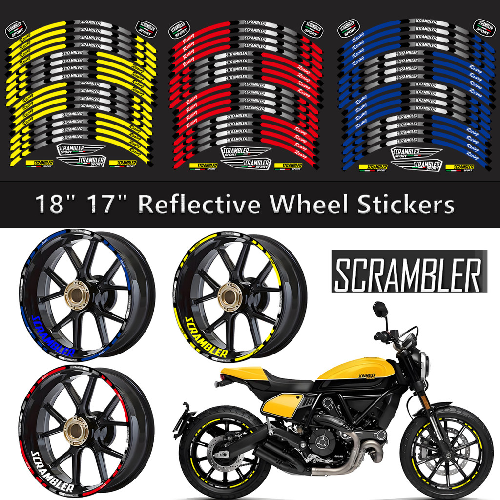 17" 18" 16PCS Scrambler Motorcycle Hub Stickers Reflective Waterproof ...