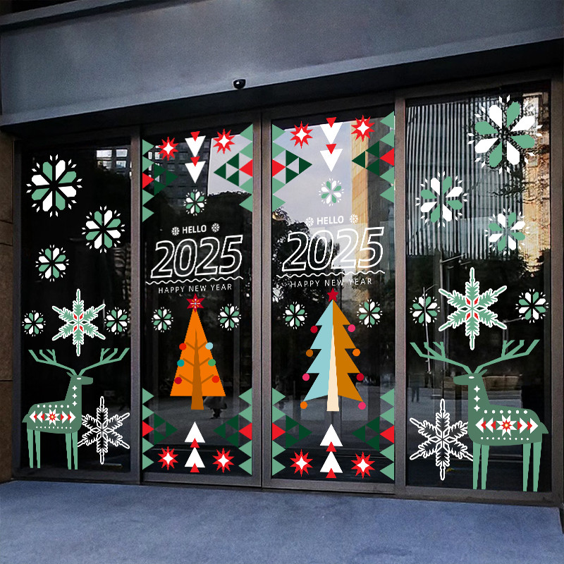 Shopping Mall Window Glass Door Large Christmas Stickers Restaurant ...
