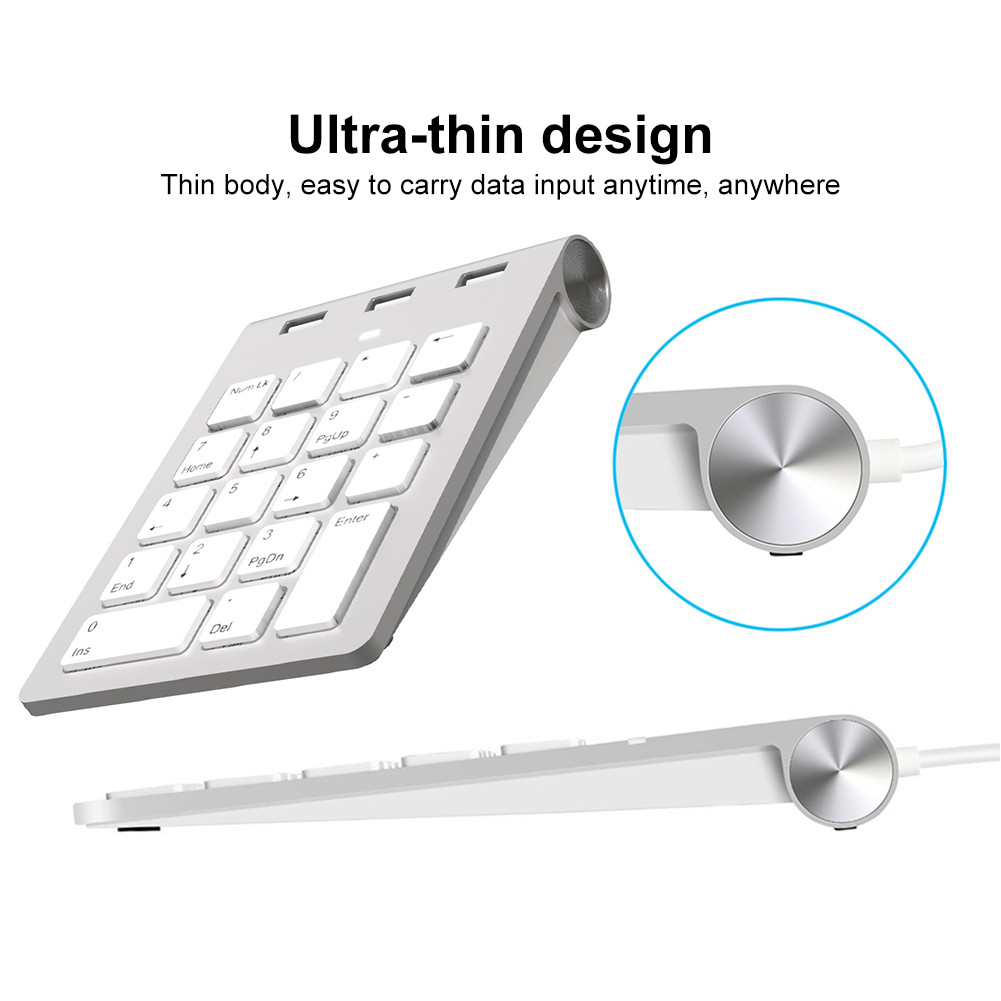 USB & Type C Wired Mini Numeric Keypad with 3 USB2.0 Port Hub 18 Keys ...