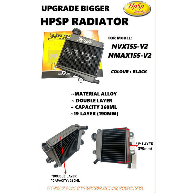 HPSP RACING BIGGER RADIATOR ASSY [ 360ML ] SCOOTER NVX155 V2 & NMAX155 ...