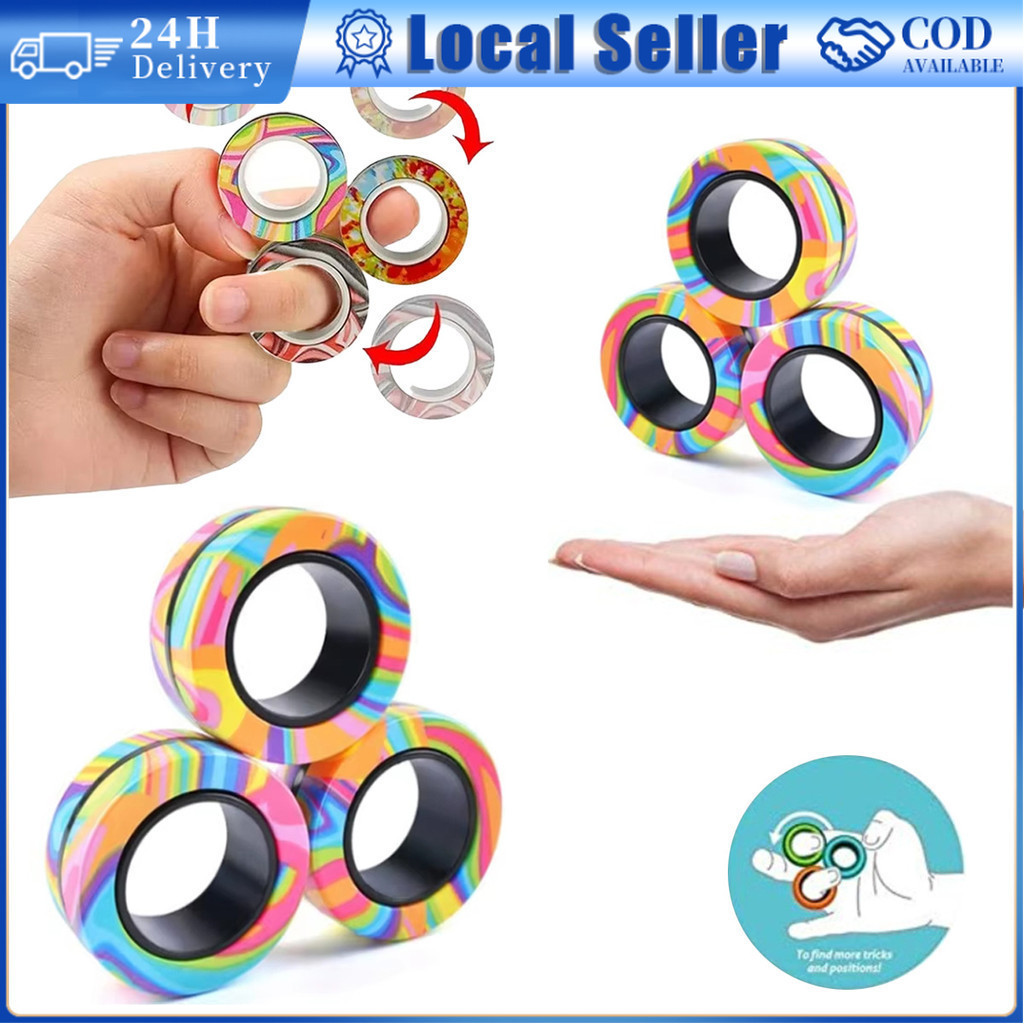 Decompression Finger Magnetic Ring 3Pcs Funny Fidget Toy Magic Magnet ...