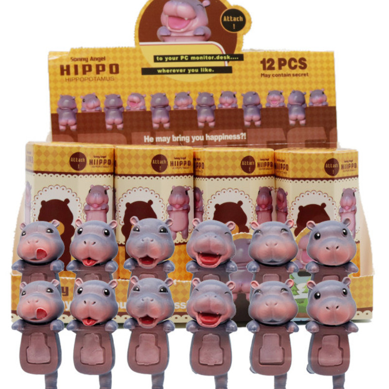12pcs/box Moo Deng Hippers Mini Figure Tiny Hippo Moo Deng Decorative ...