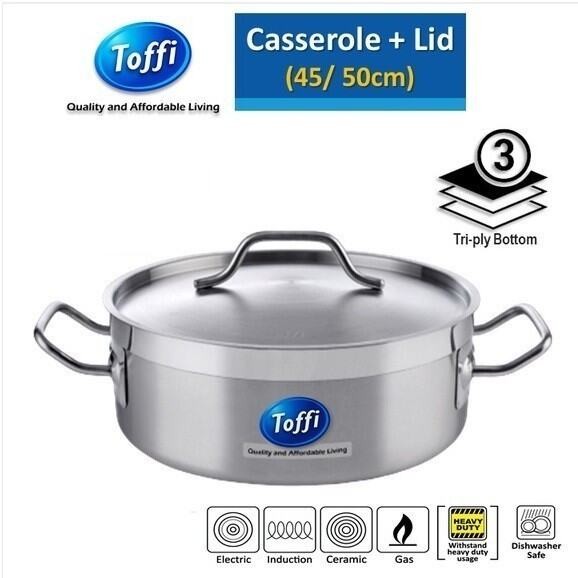 TOFFI 3 Layers Tri-ply Cassero Pot 2 Handle Stainless Steel + Lid ...
