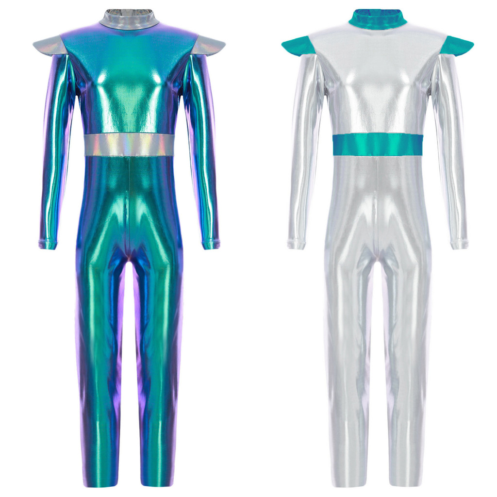 JEYPINMI Kids Alien Cosplay Costume Long Sleeve Shiny Metallic Bodysuit ...