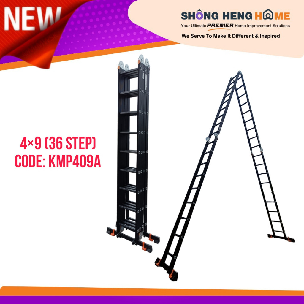 [36 STEPS/10M] Aluminium Multipurpose Ladder EN131 with wheel - KM409A ...
