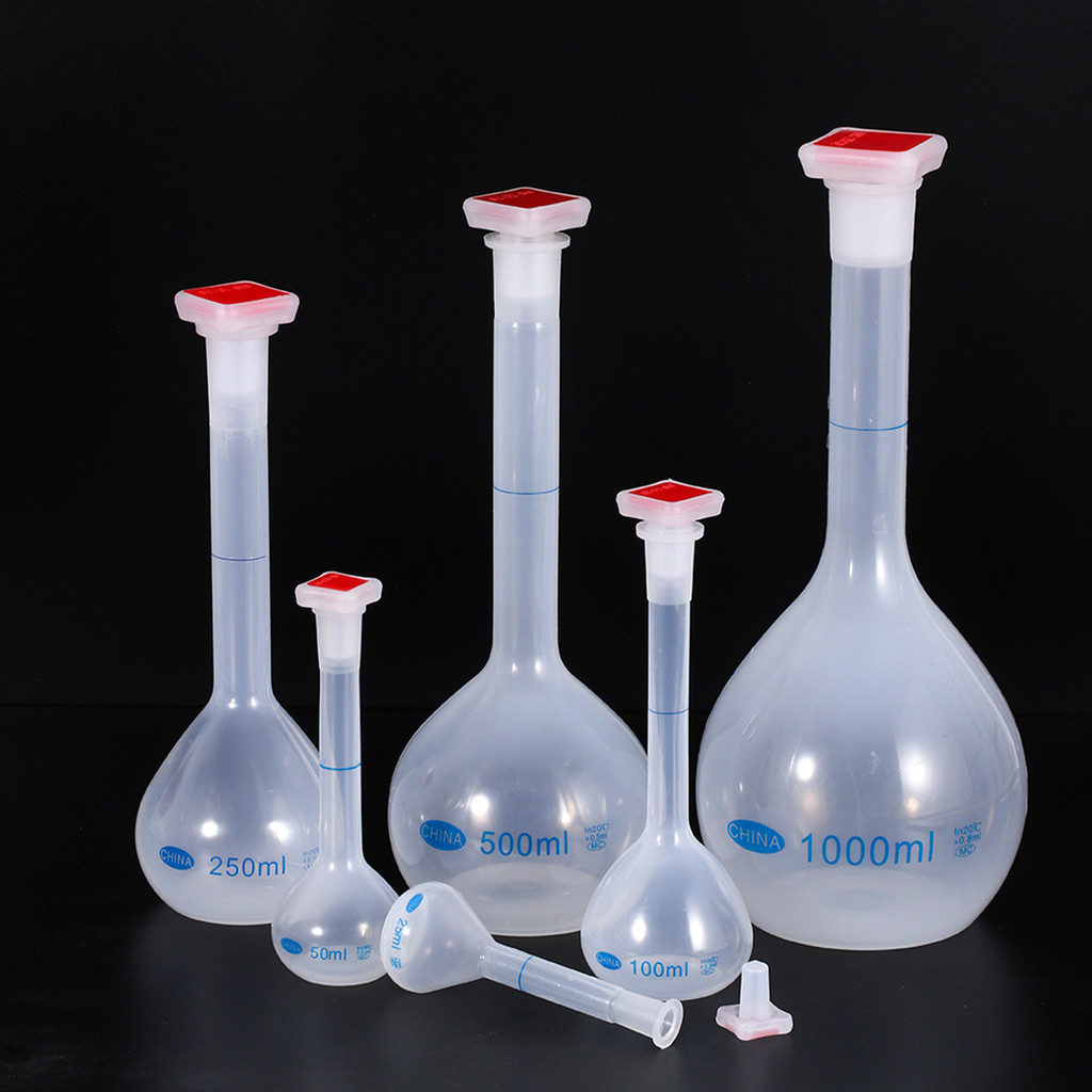 Lab Plastic Flask with Stopper Precise Durable Long Neck Volumetric ...