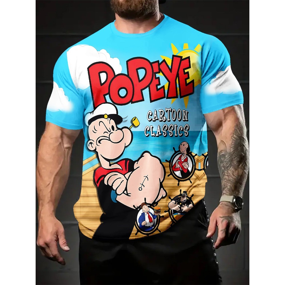 Men's Popeye Cartoon Graphic T-Shirt - Casual Summer Short Sleeve, 3D ...