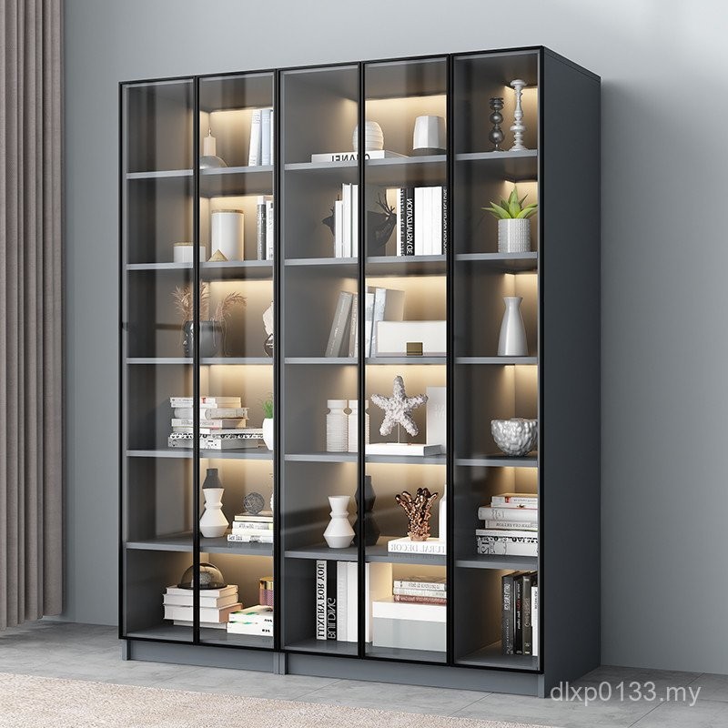 Combination♡Back Wall Glass Door Modern Solid Wood Bookcase Exhibition ...