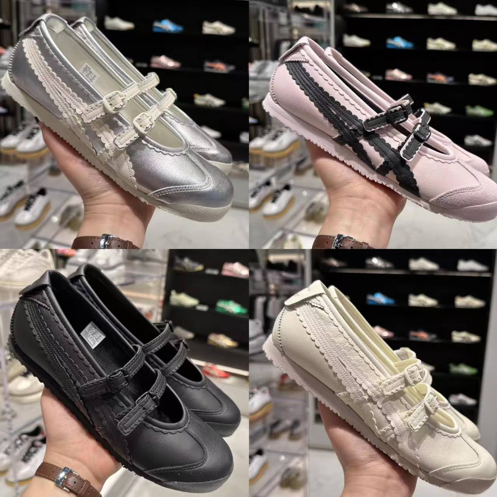 Onitsuka Tiger MEXICO66 TGRS Casual Shoes Silver Lace Ballet Style Flat ...