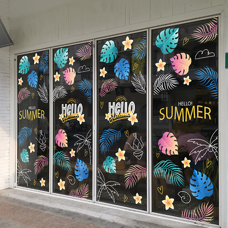 Shopping Mall Escalator Glass Fence Sticker Summer Plants Shopping Mall ...