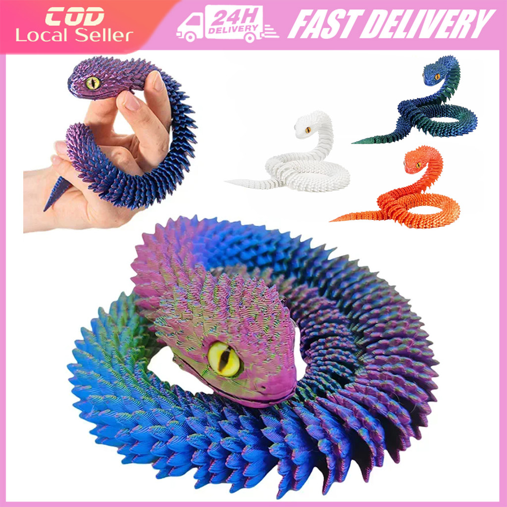 30cm 3D Printed Snake Movable Plastic Viper Figure Ornaments Animal ...