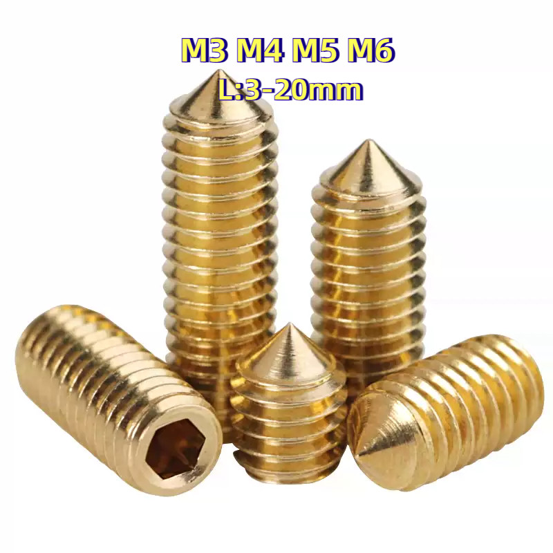 Copper M3M4M5M6 Brass Headless Set Screw tip Screw TAPER Metric Hex ...