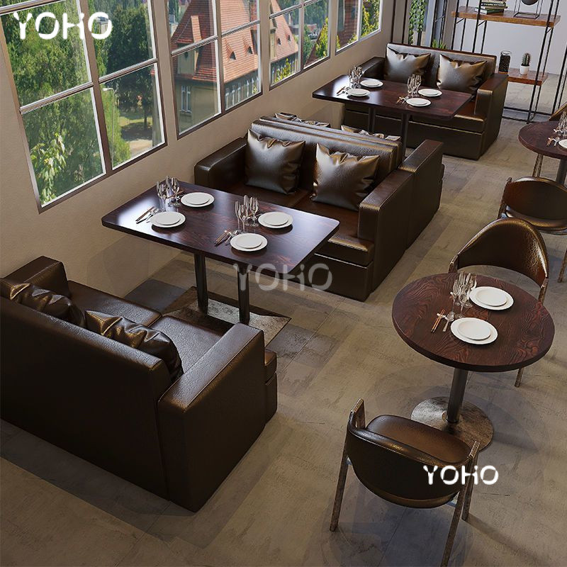 Retro-style straight-row sofa coffee shop table and chair set bar sofa ...