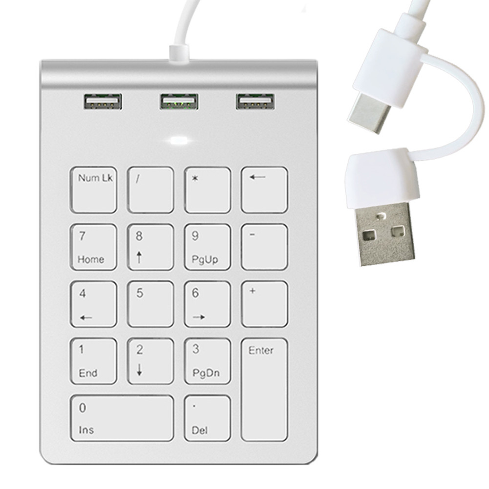 USB & Type C Wired Mini Numeric Keypad with 3 USB2.0 Port Hub 18 Keys Numpad [freestyle01.my ...